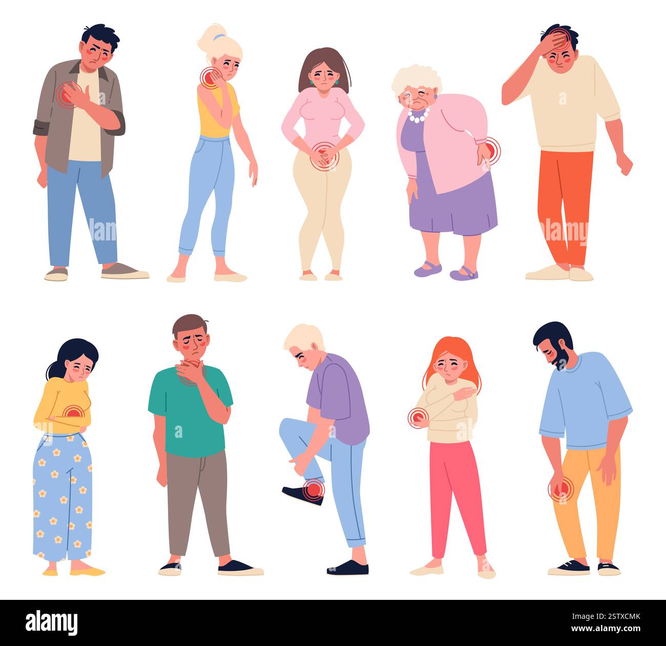 Sad people suffering pain. Different kind of pain, unhappy men and ...