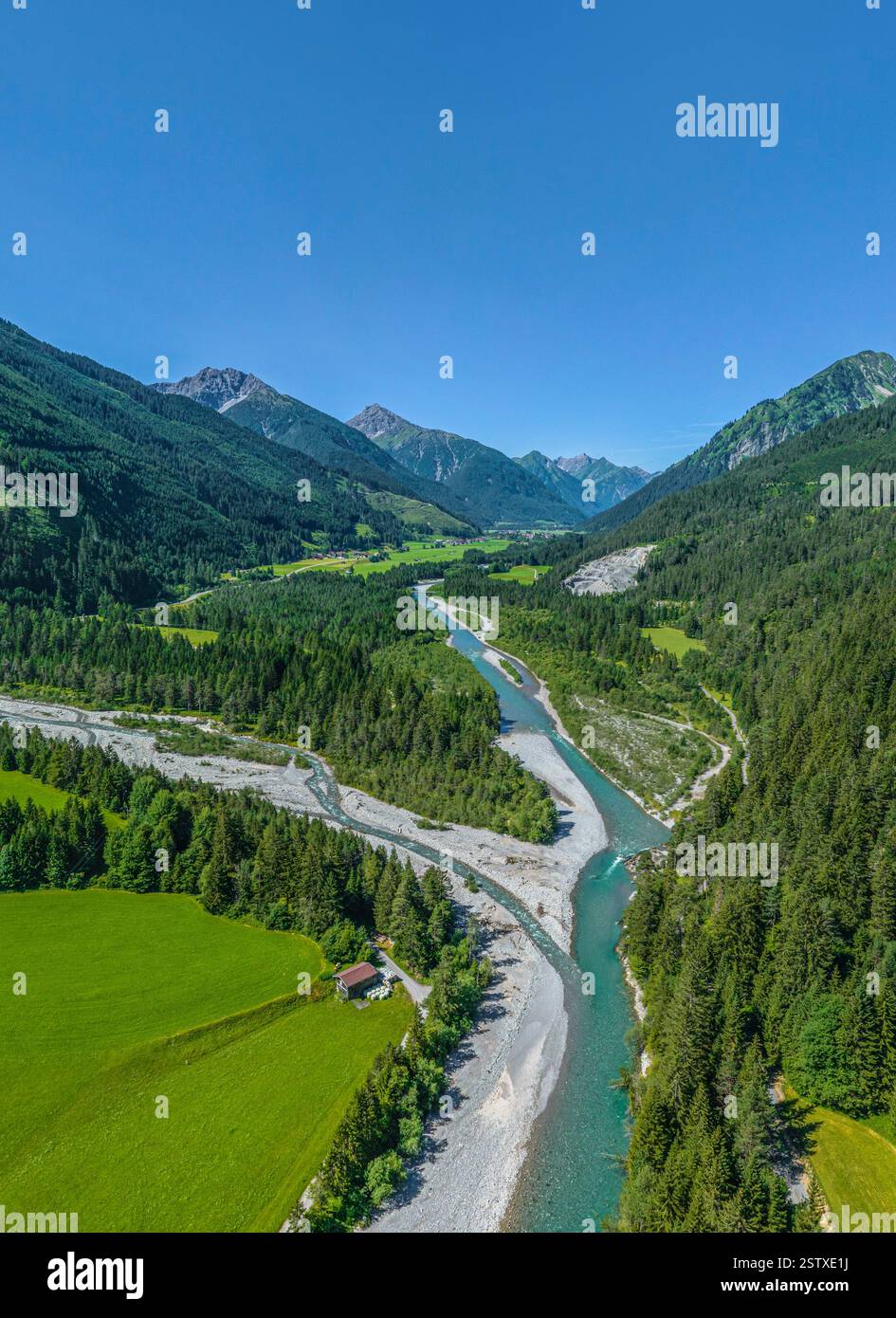 A bird's eye view of the Tiroler Lech Nature Park near Elmen in the ...