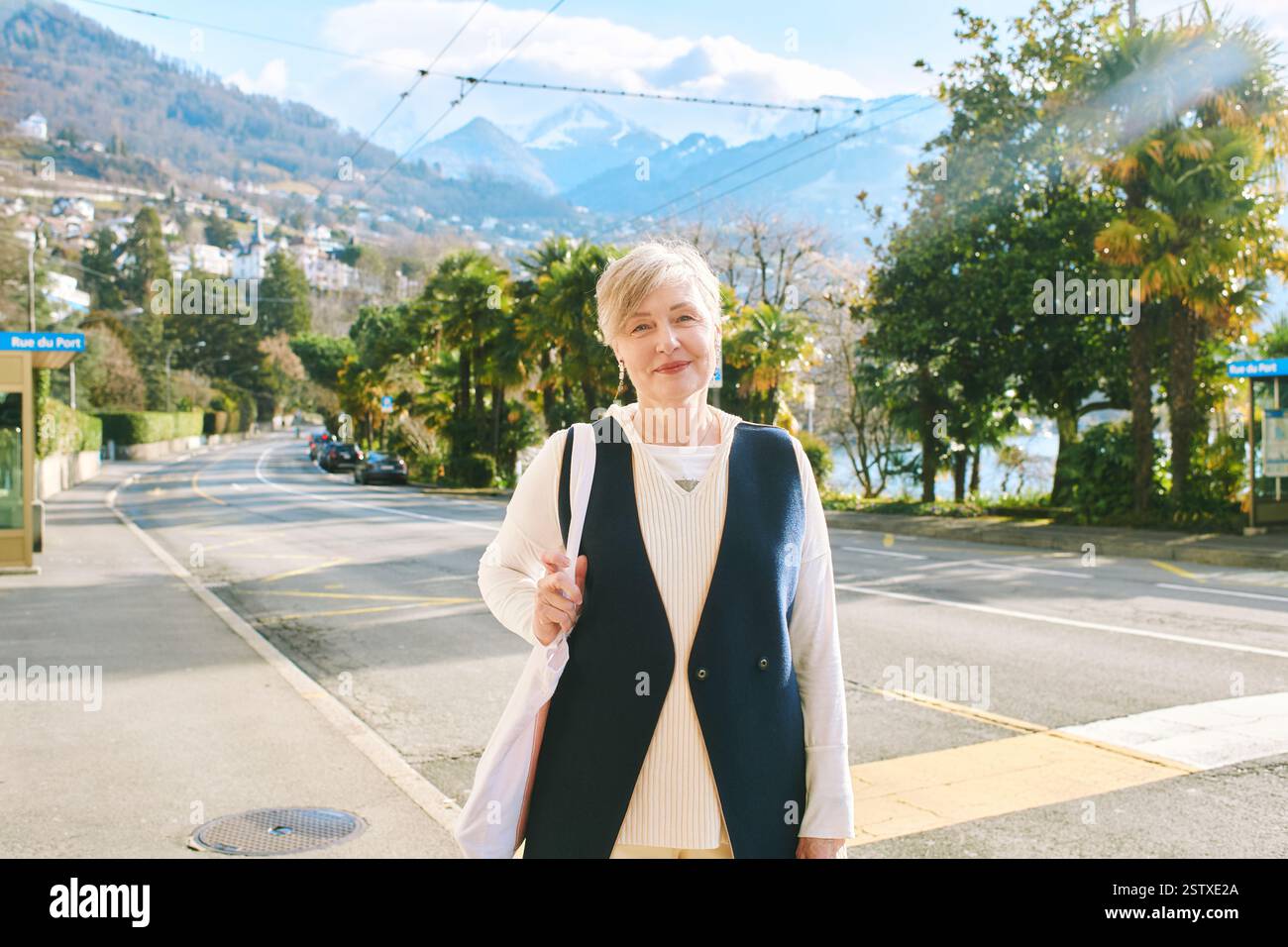 Outdoor portrait of happy middle age woman of 55 - 60 years old, image ...