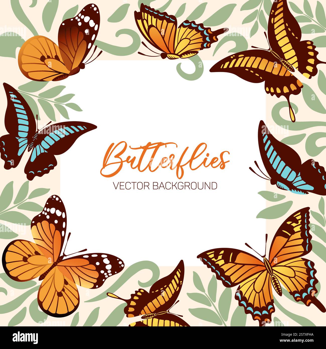 A vintage-inspired square frame features delicate, fluttering ...