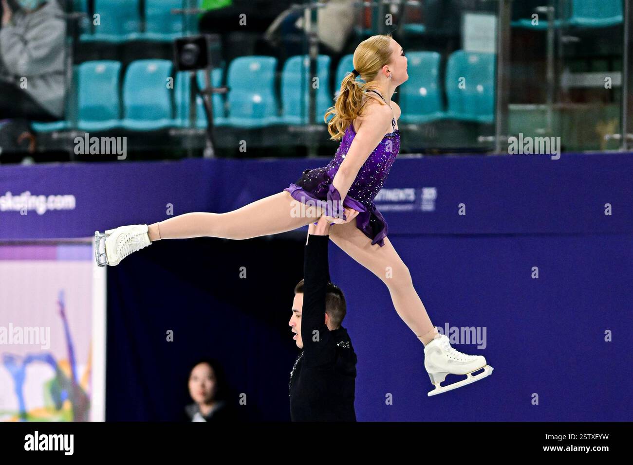 Audrey SHIN & Balazs NAGY (USA), during Pairs Short Program, at the ISU ...