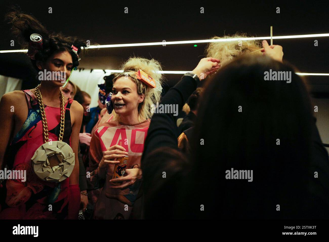 Models are photographed backstage ahead of the Vin & Omi show during ...
