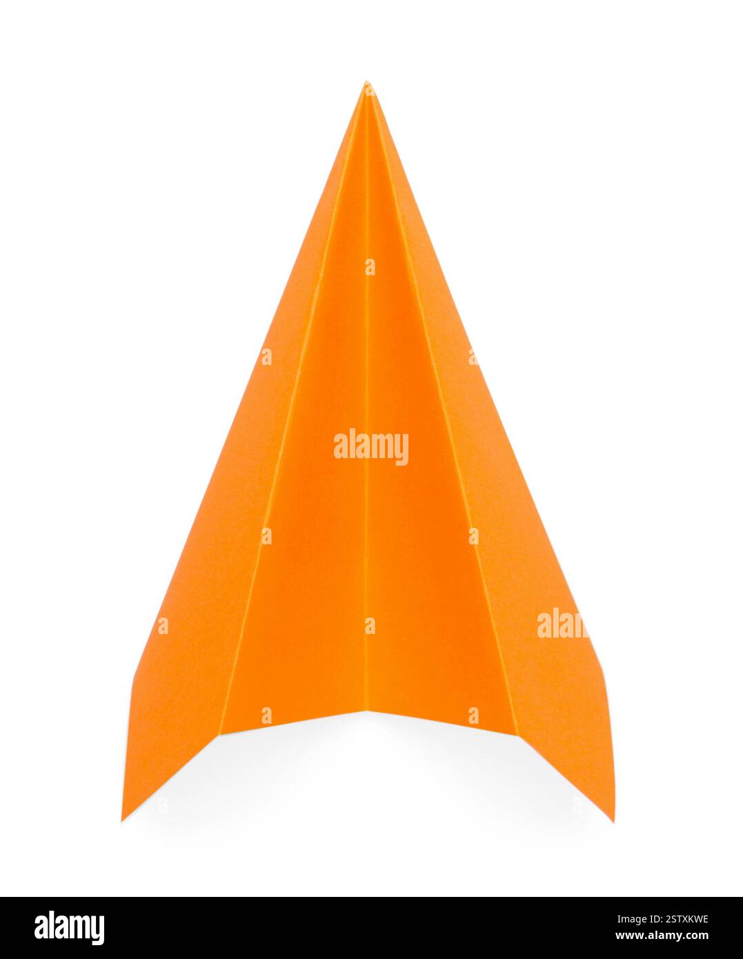 One handmade orange paper plane isolated on white, top view Stock Photo ...
