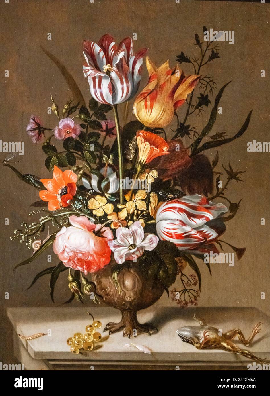 Still Life with a Vase of Flowers and a Dead Frog Stock Photo - Alamy
