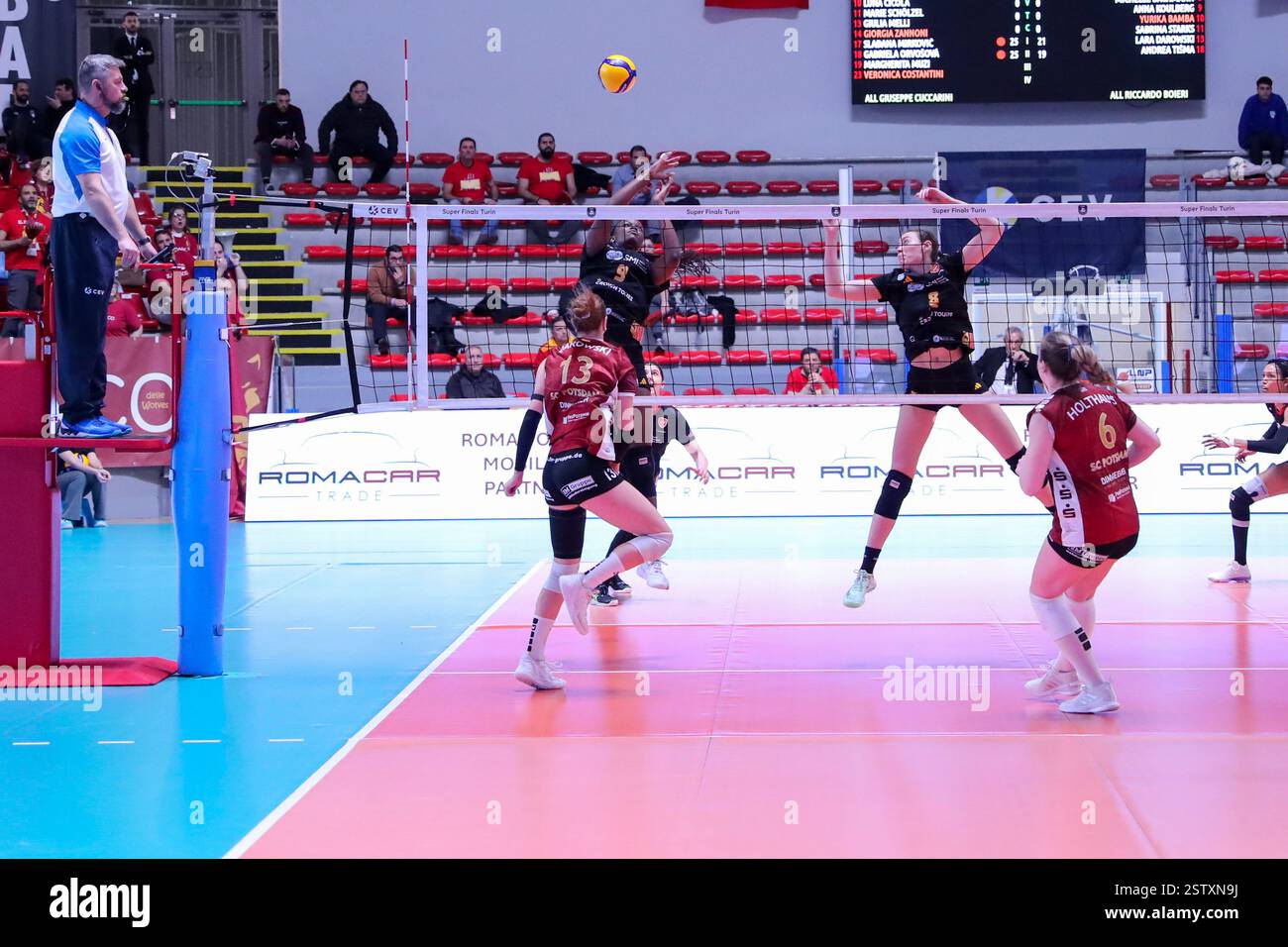 Rome, Italy. 19th Feb, 2025. Anna Adelusi (Roma Volley) and Michela ...