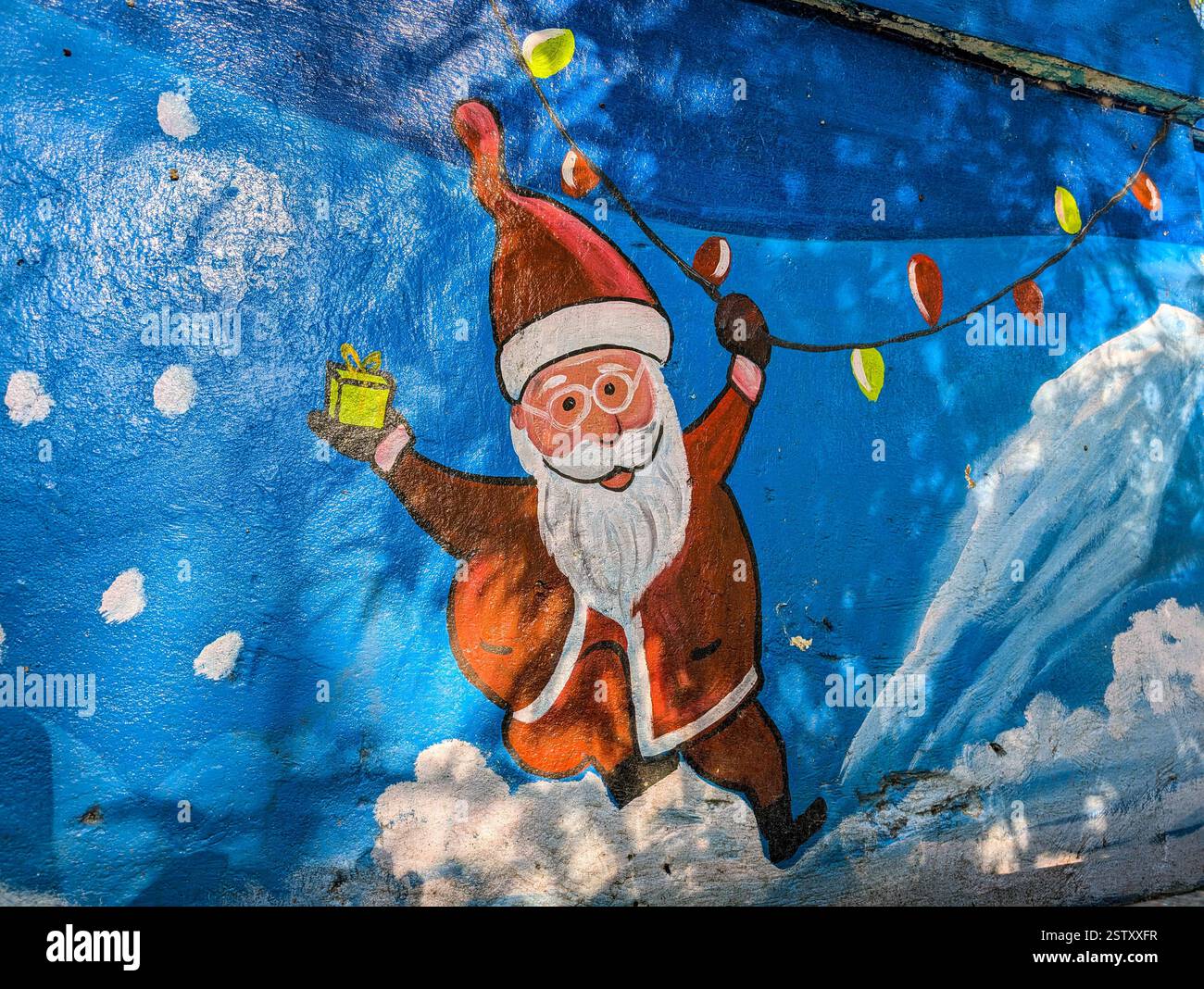Feb'17th2025 Dehradun Uttarakhand India. Colorful wall art of Santa ...