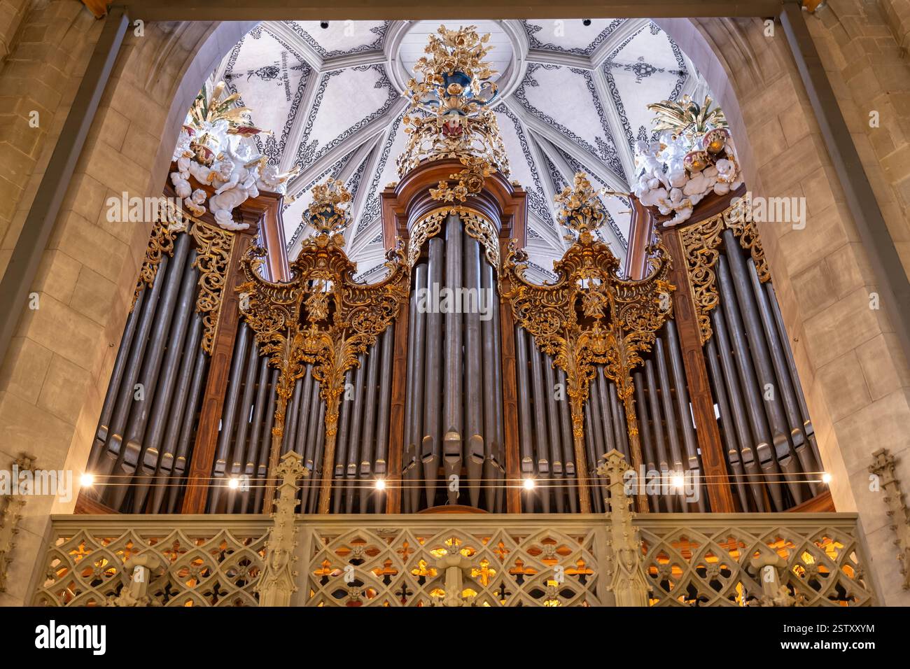 Organ in Bern Minster (Berner Munster) Cathedral interior in city of ...