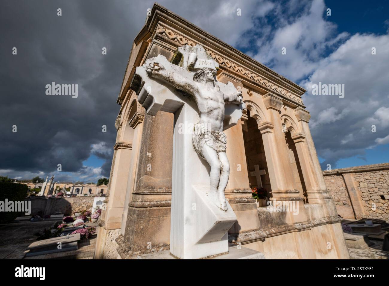 Marble cross on the tomb of the Malondra Ferragut family Stock Photo ...