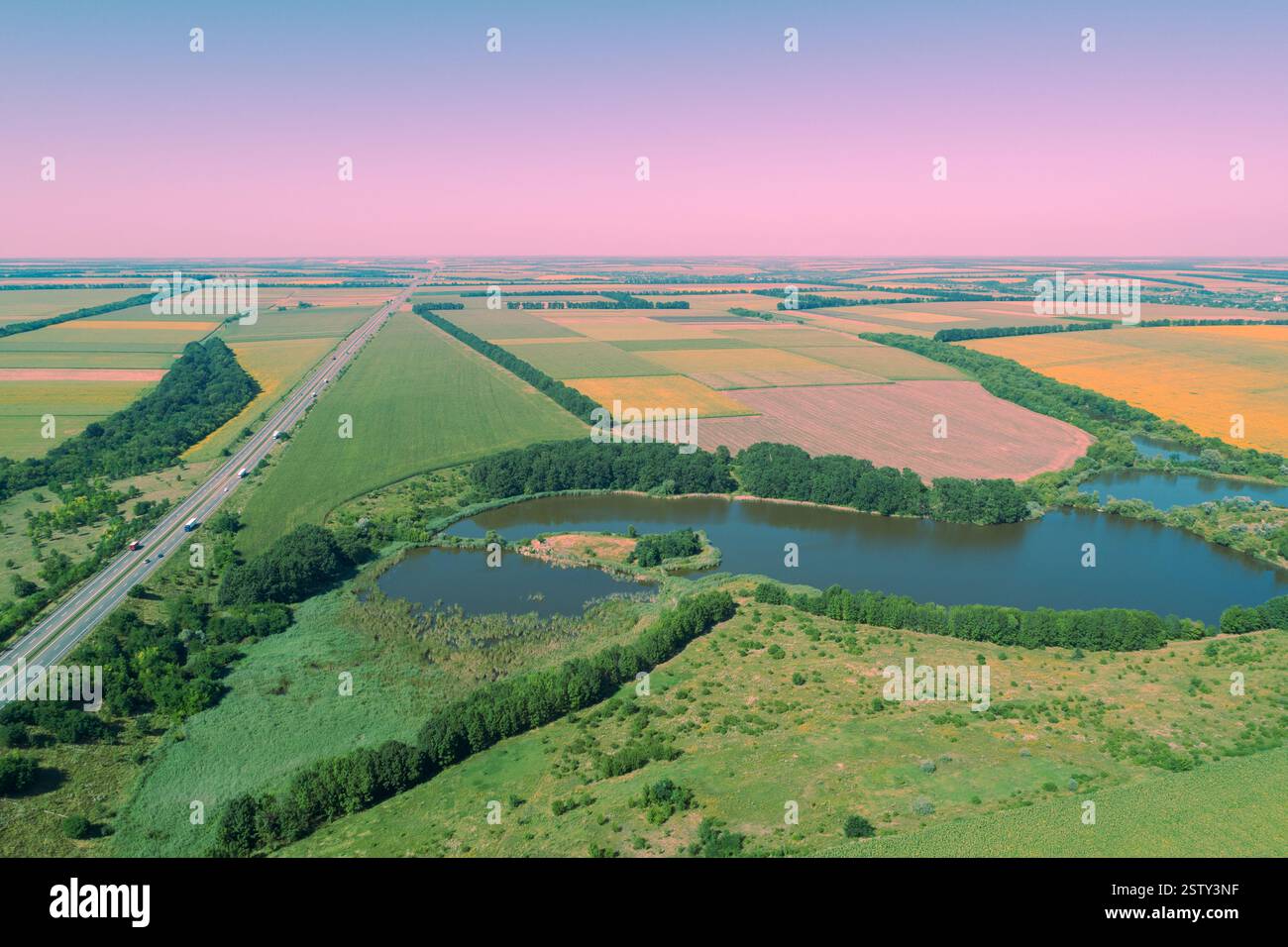 Aerial view of meandering river and arable fields Stock Photo - Alamy