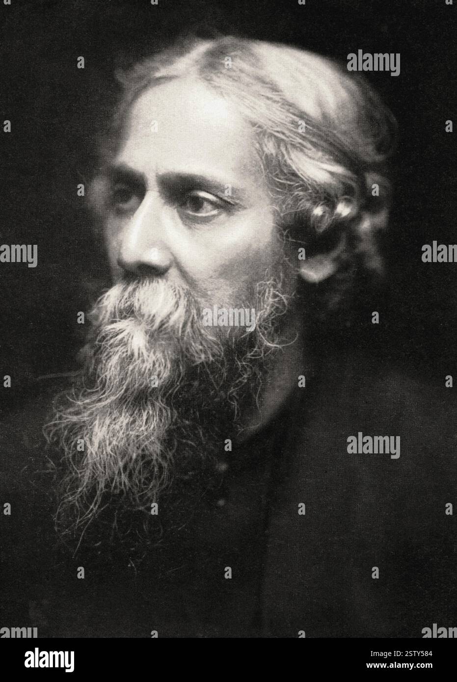 Portrait of Rabindranath Tagore (1861-1941) Indian philosopher and poet ...