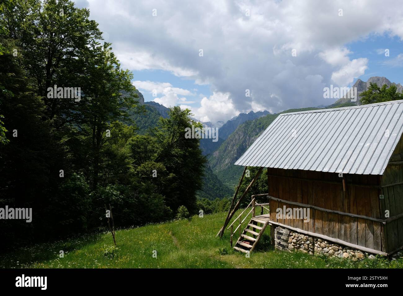 Albanian alps. Albania nature and landscape. Mountain cabin Stock Photo ...
