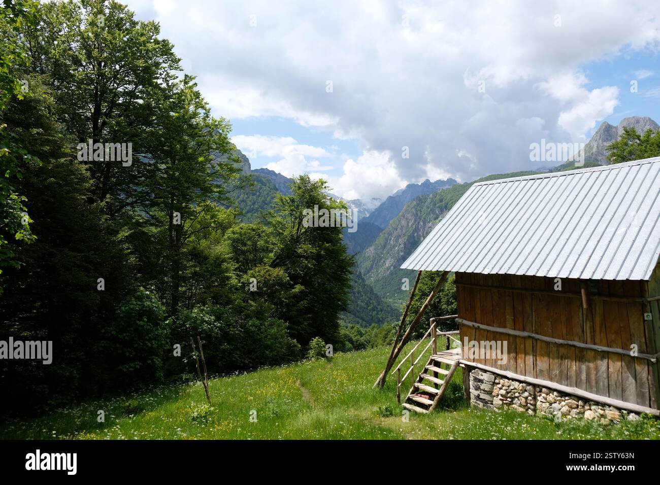 Albanian alps. Albania nature and landscape. Mountain cabin Stock Photo ...