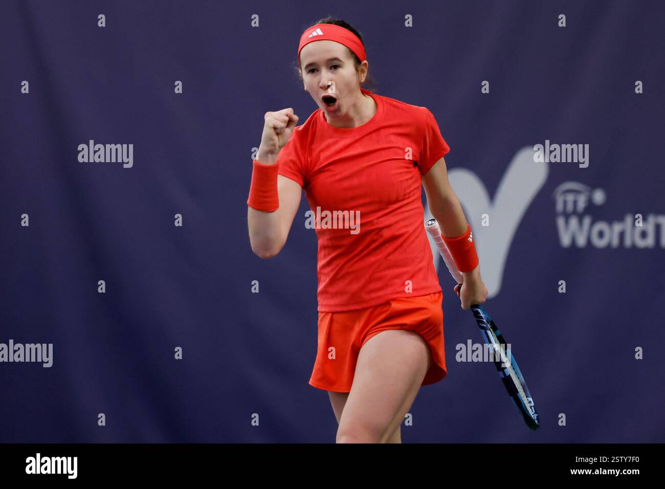 Czech tennis player Nikola Bartunkova in action during the ITF W75 ...