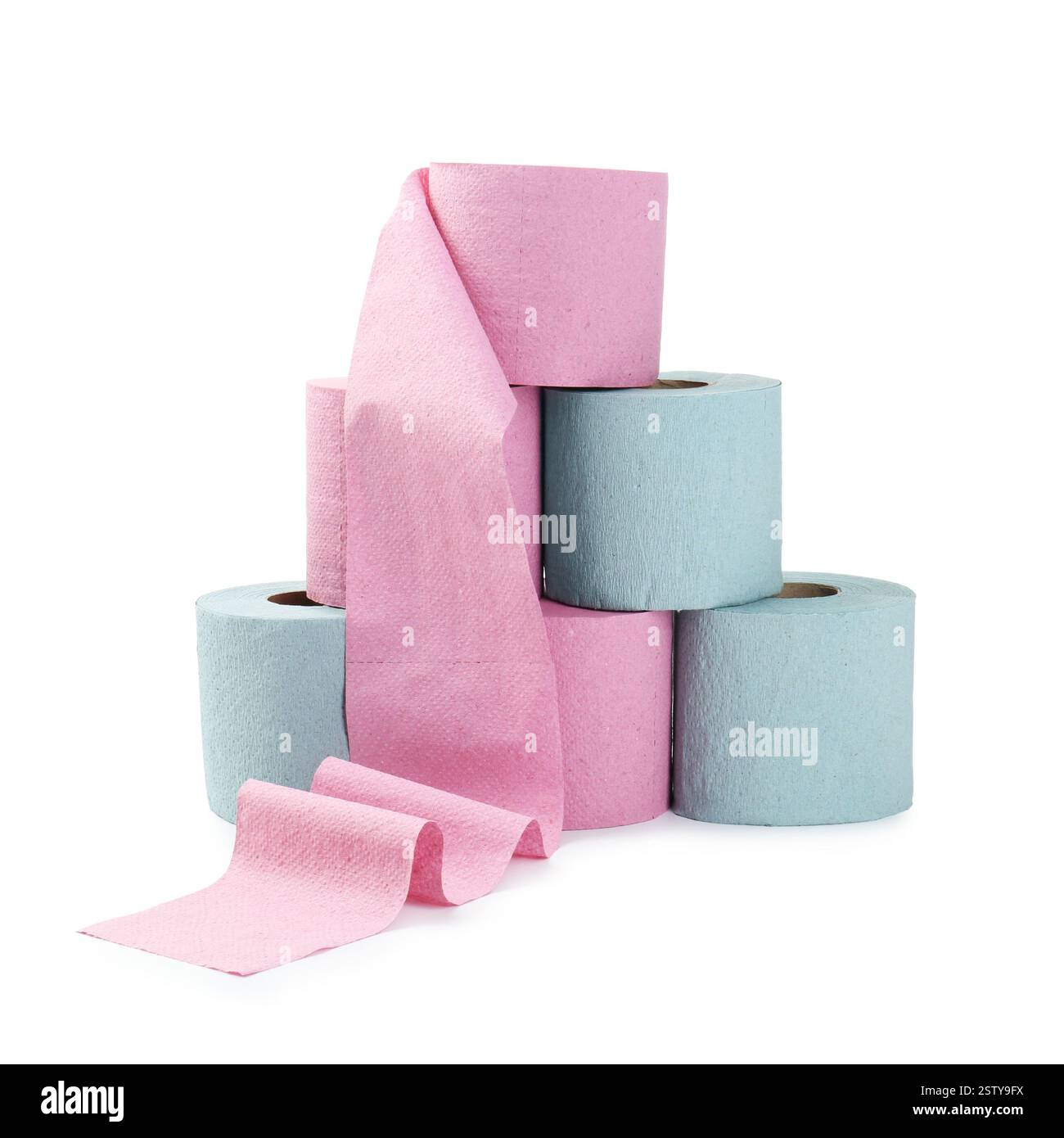 Stack of colorful toilet paper rolls isolated on white Stock Photo - Alamy