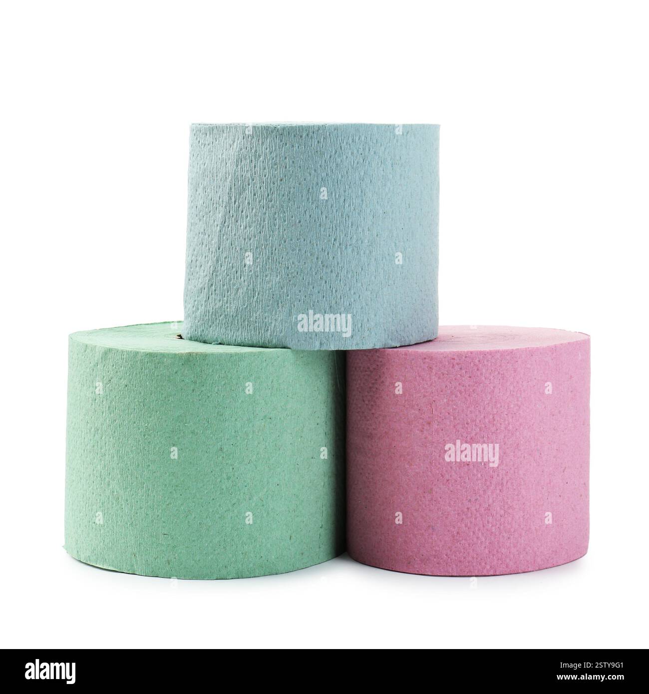 Stack of colorful toilet paper rolls isolated on white Stock Photo - Alamy