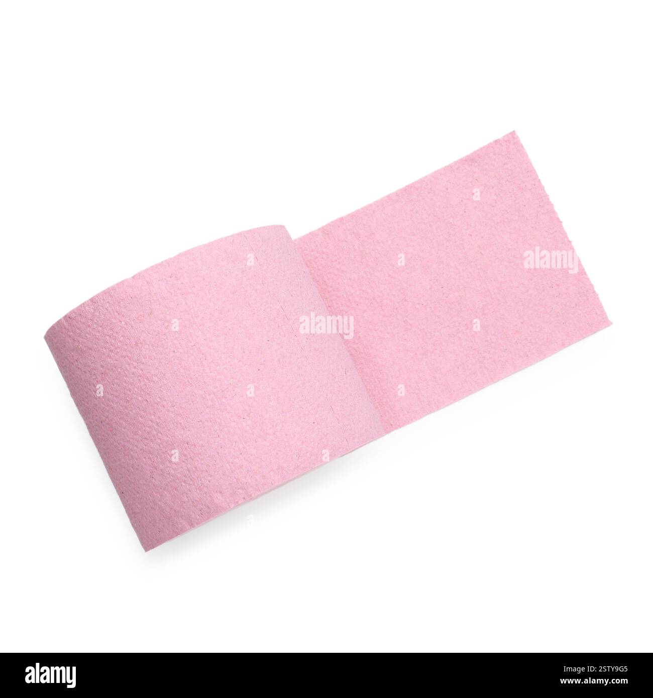 One pink toilet paper roll isolated on white, top view Stock Photo - Alamy