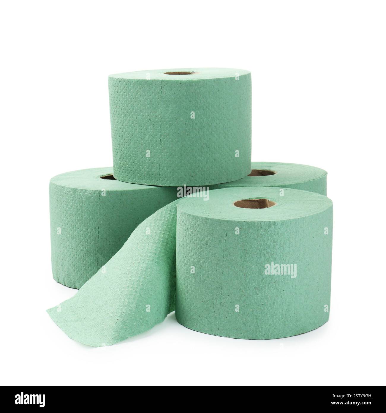 Stack of green toilet paper rolls isolated on white Stock Photo - Alamy