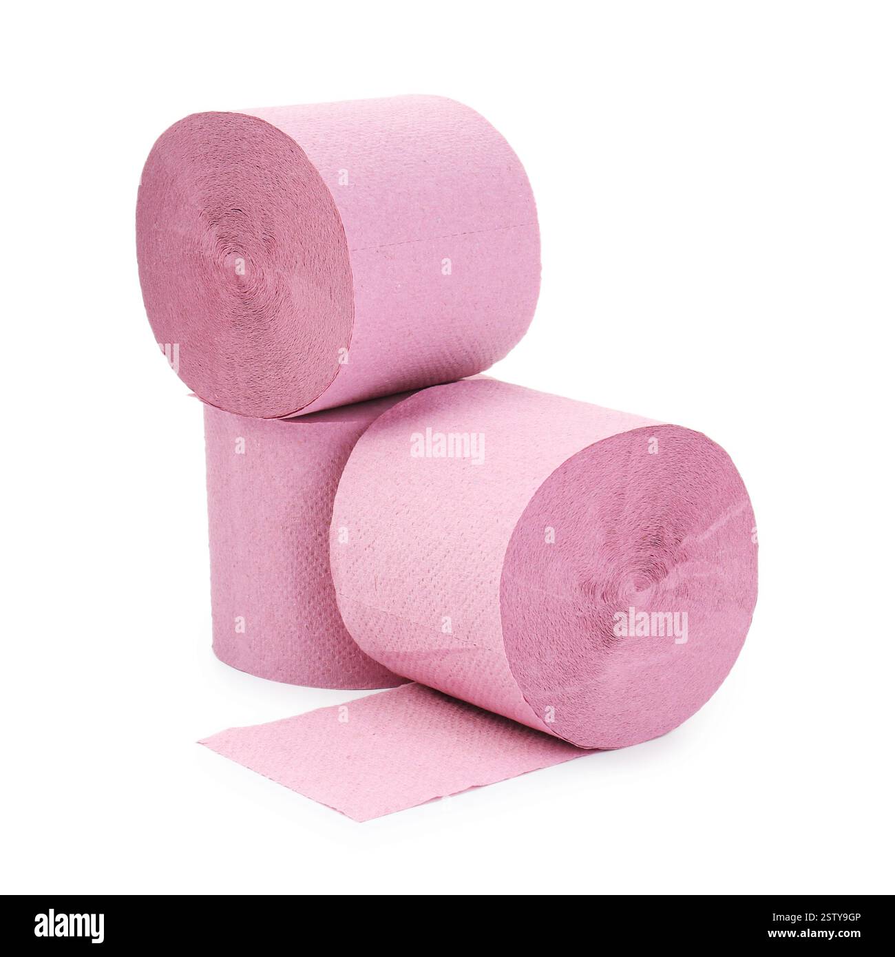 Pink toilet paper rolls isolated on white Stock Photo - Alamy