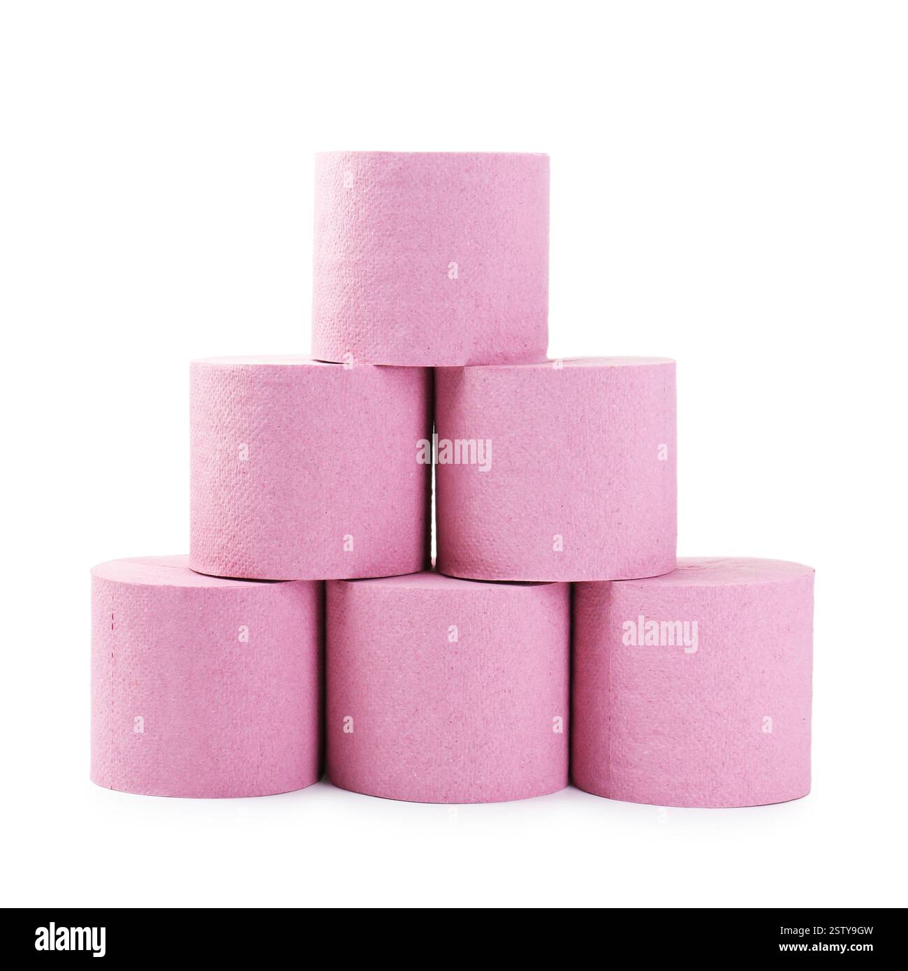 Stack of pink toilet paper rolls isolated on white Stock Photo - Alamy