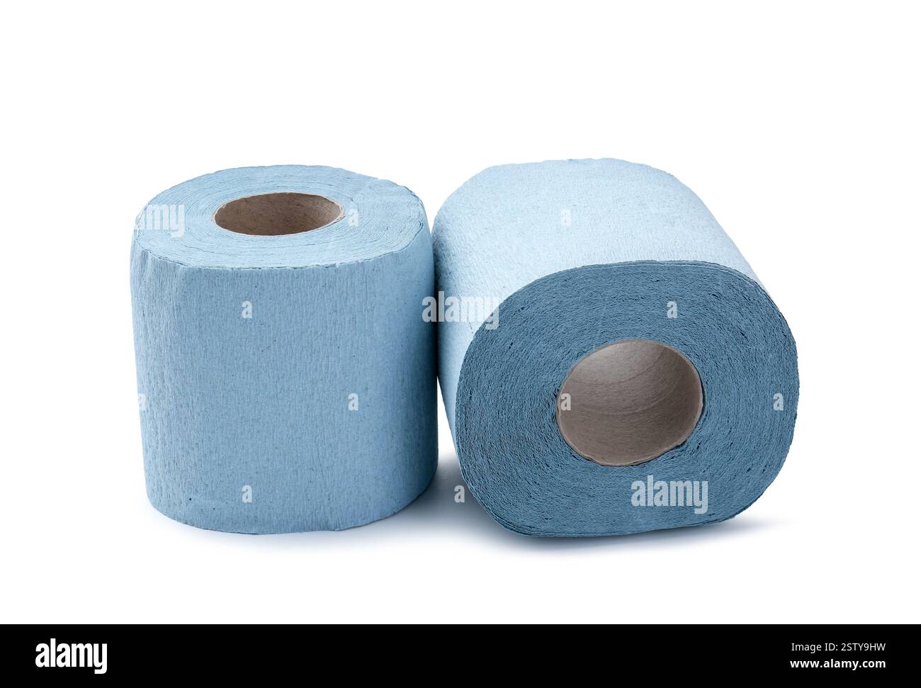 Light blue toilet paper rolls isolated on white Stock Photo - Alamy