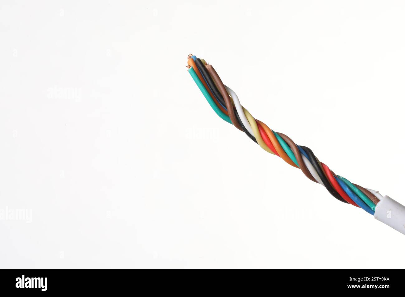 Color stripped electrical wire on white background Stock Photo - Alamy