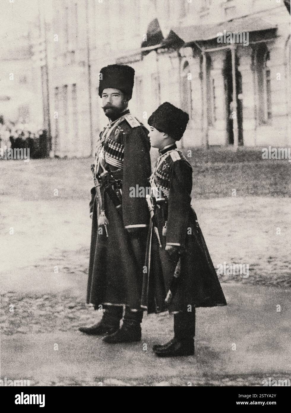 Portrait of Nicholas II (1868-1918) Tsar of Russia from 1894, and his ...