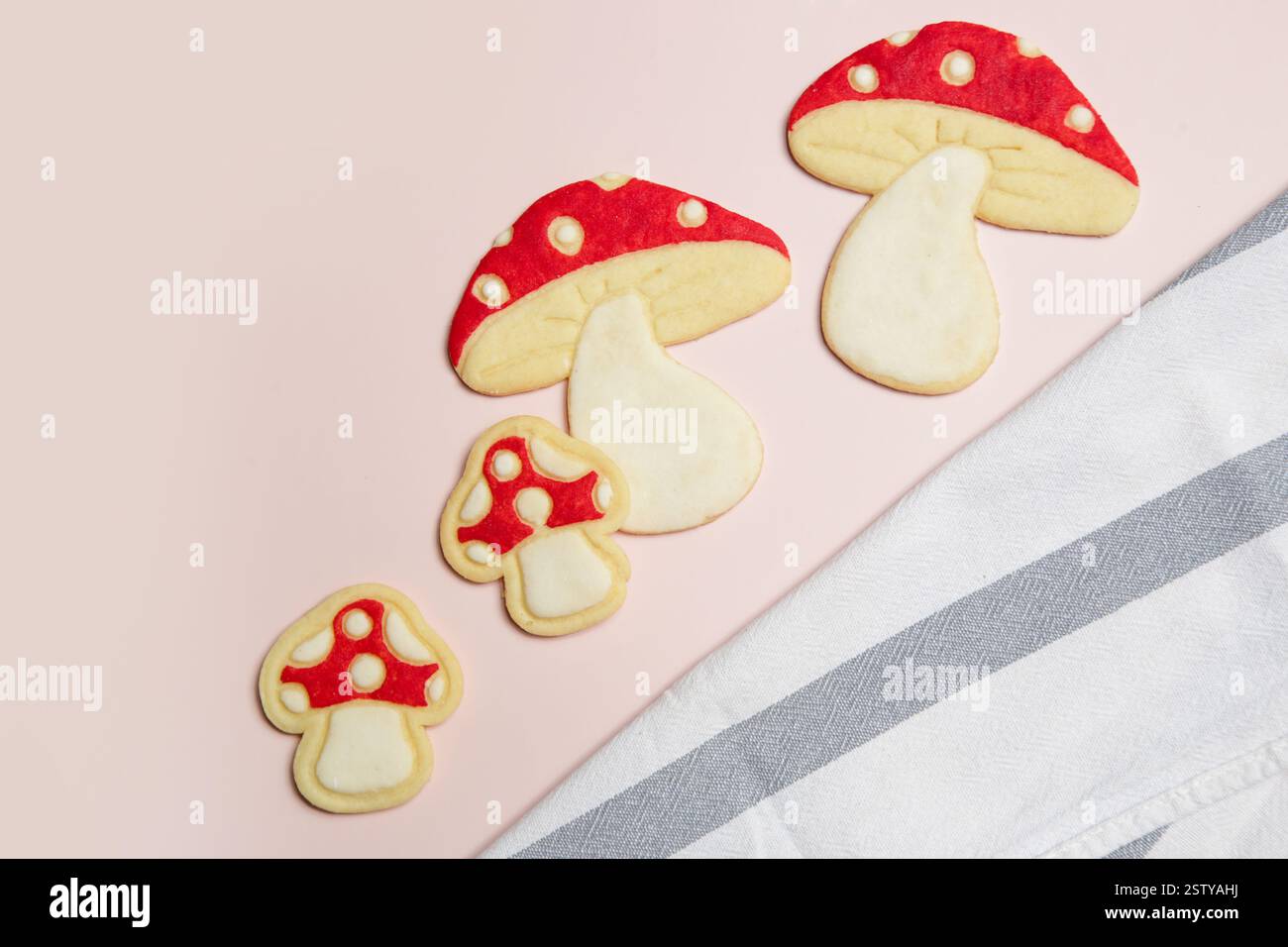 Thin homemade biscuits. Woodland red mushroom with white dots. Sugar ...