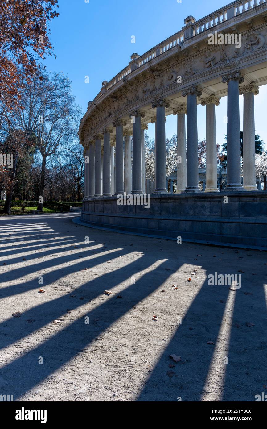 The Great Pond of El Retiro Park in Madrid. The park's beautiful focus is this Monument to ...
