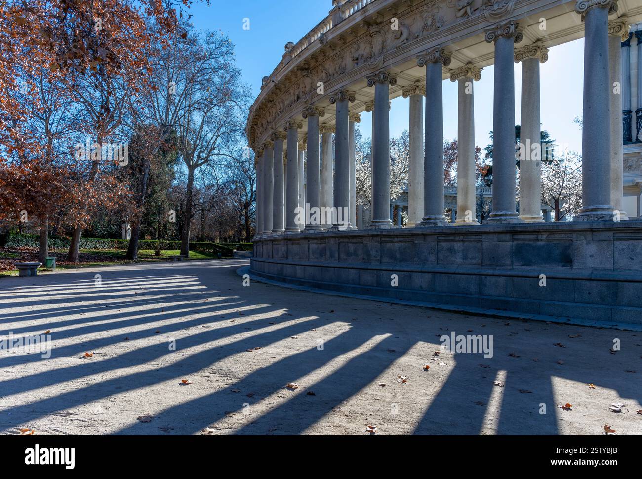 The Great Pond of El Retiro Park in Madrid. The park's beautiful focus is this Monument to ...