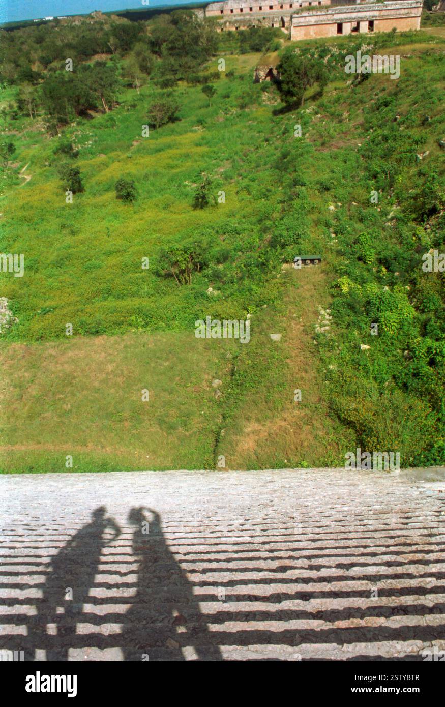 shadows on the steep steps of The Pyramid of the Magician (Spanish ...