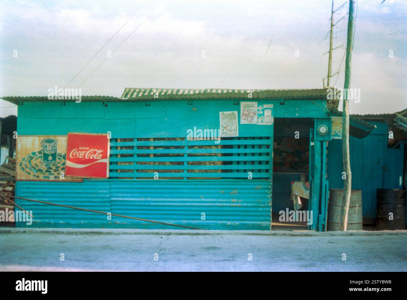 ramshackle grocery store with blue wall, Campeche , Mexico 1985 Stock ...