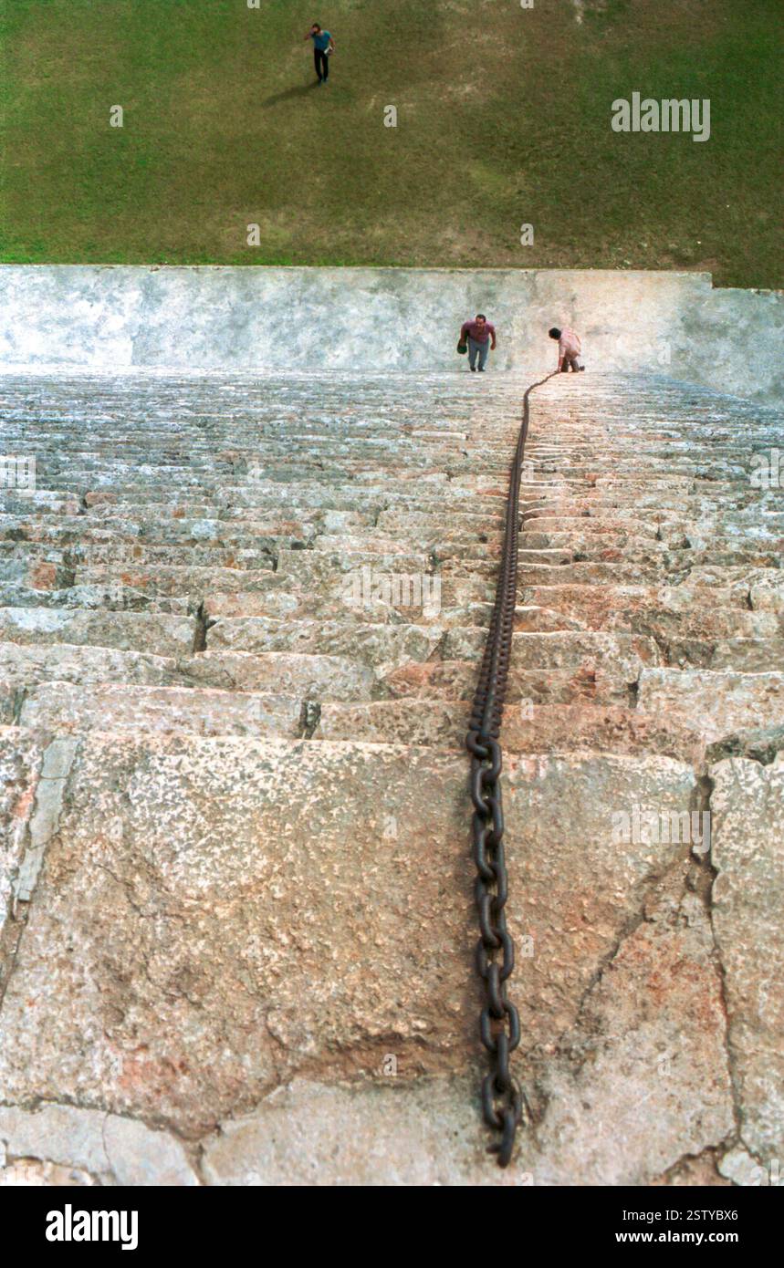 a chain serves as climbing support for the steep steps of The Pyramid ...