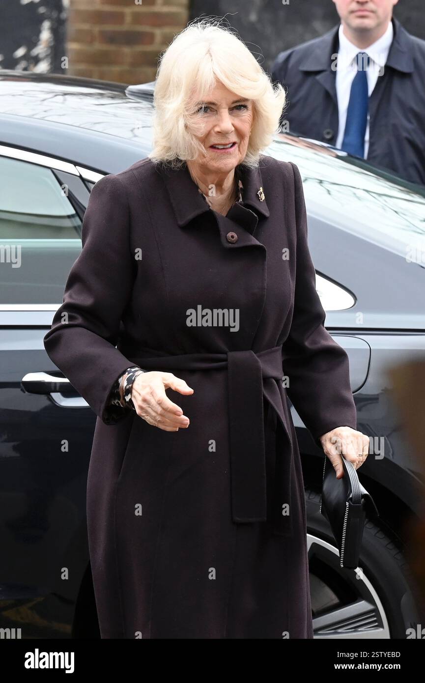 Queen Camilla arrives for a visit to the Asian Women's Resource Centre ...