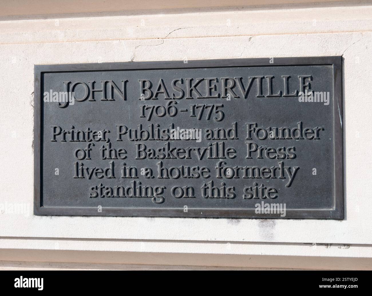 John Baskerville plaque, Centenary Square, Birmingham, West Midlands, England, UK Stock Photo ...