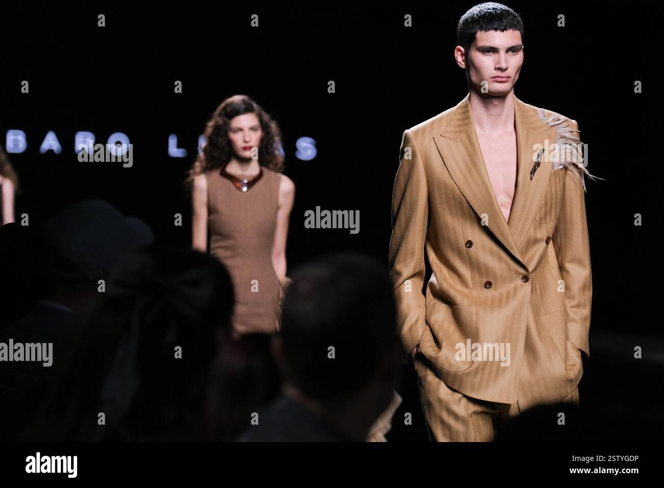 A model walks the runway wearing a design by Baro Lucas during Mercedes ...