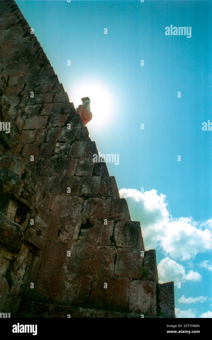 a chain serves as climbing support for the steep steps of The Pyramid ...