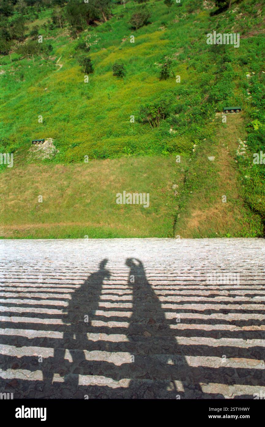 shadows on the steep steps of The Pyramid of the Magician Spanish: Piramide del adivino, Uxmal ...