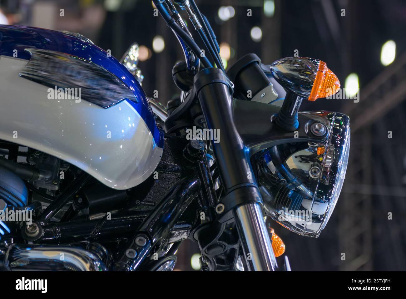 Zoom at motorcycle oil tank and headlight in Car show event at Bangkok ...