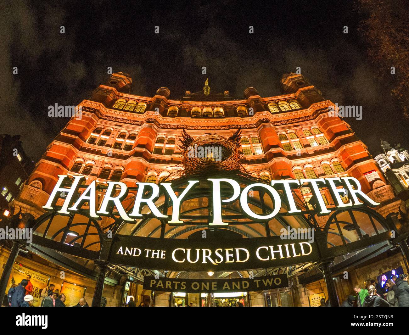 Harry Potter and Cursed Child sign on palace Theatre in west end under ...