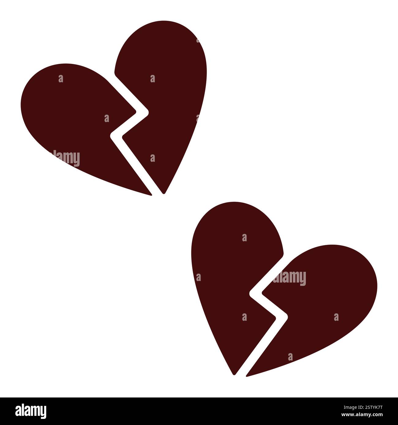 Vector icon of a two red broken hearts, symbolizing heartbreak and sadness. A minimalist concept ...