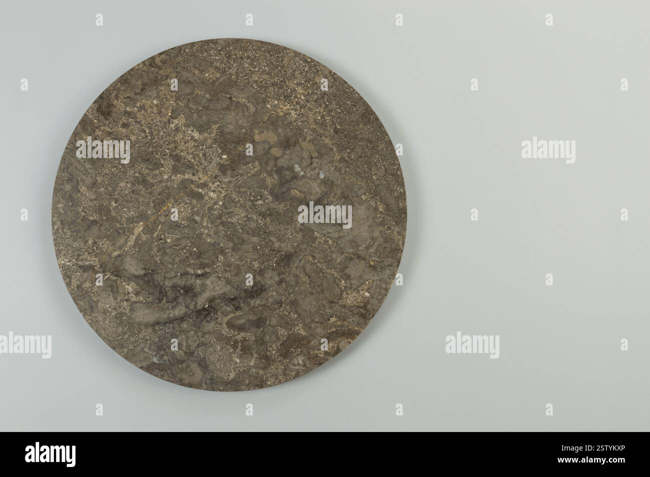 Top view of brown marble plate on grey background. Food presentation ...