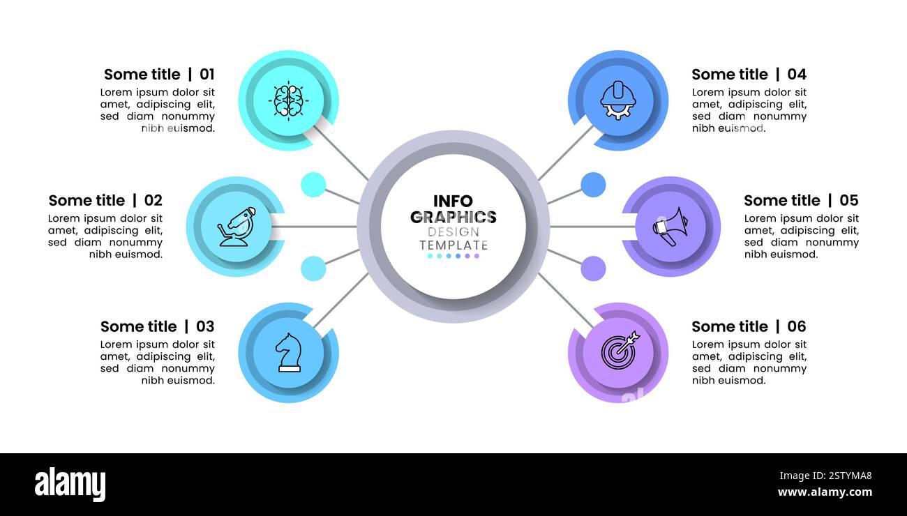 Infographic template with icons and 6 options or steps. Connected circles. Can be used for ...