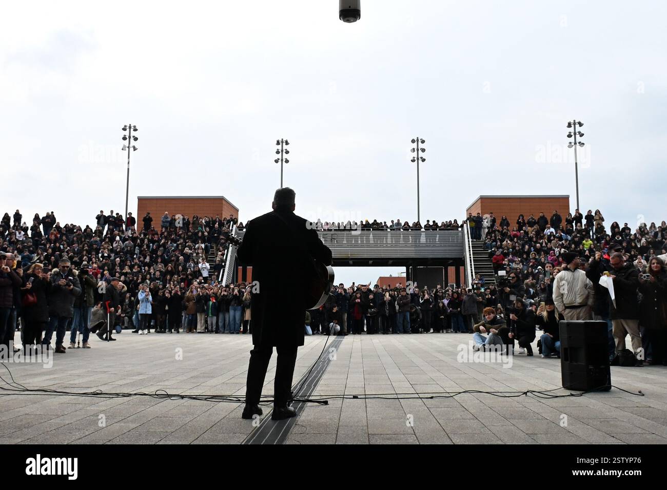 Cosenza, Italy. 20th Feb, 2025. Italian singer Dario Brunori ...