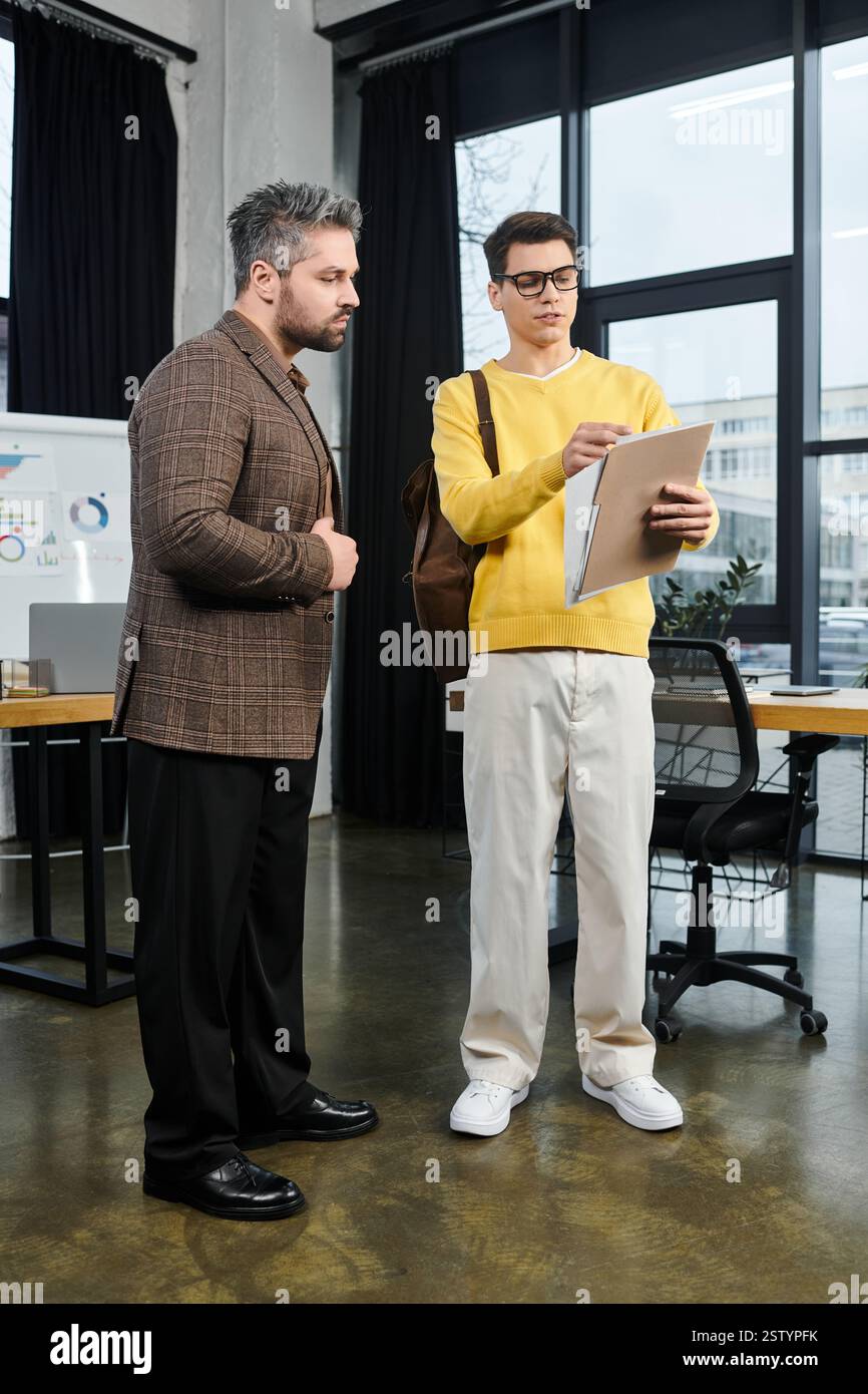 New employee interacts with a mentor, exploring tasks and ...