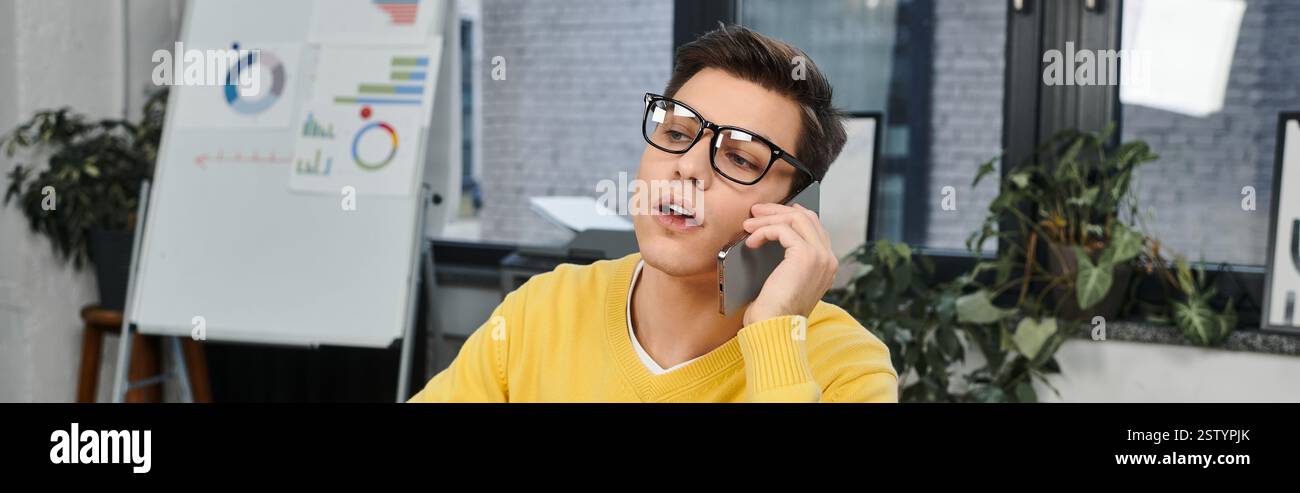 A new employee makes an important phone call while getting acquainted ...