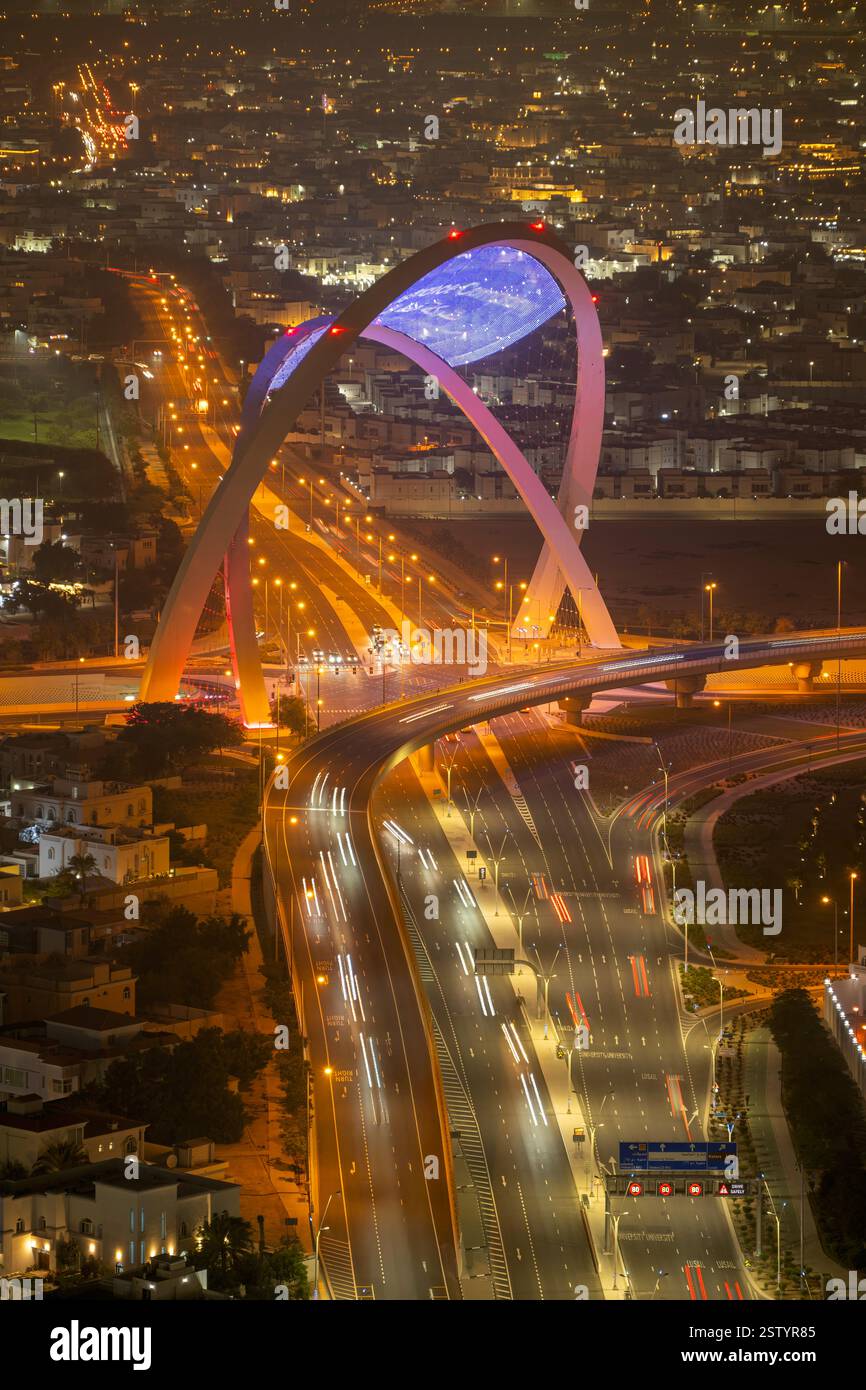 Al Wahda Bridge in Doha city. known as 56 Bridge of Arch Stock Photo ...