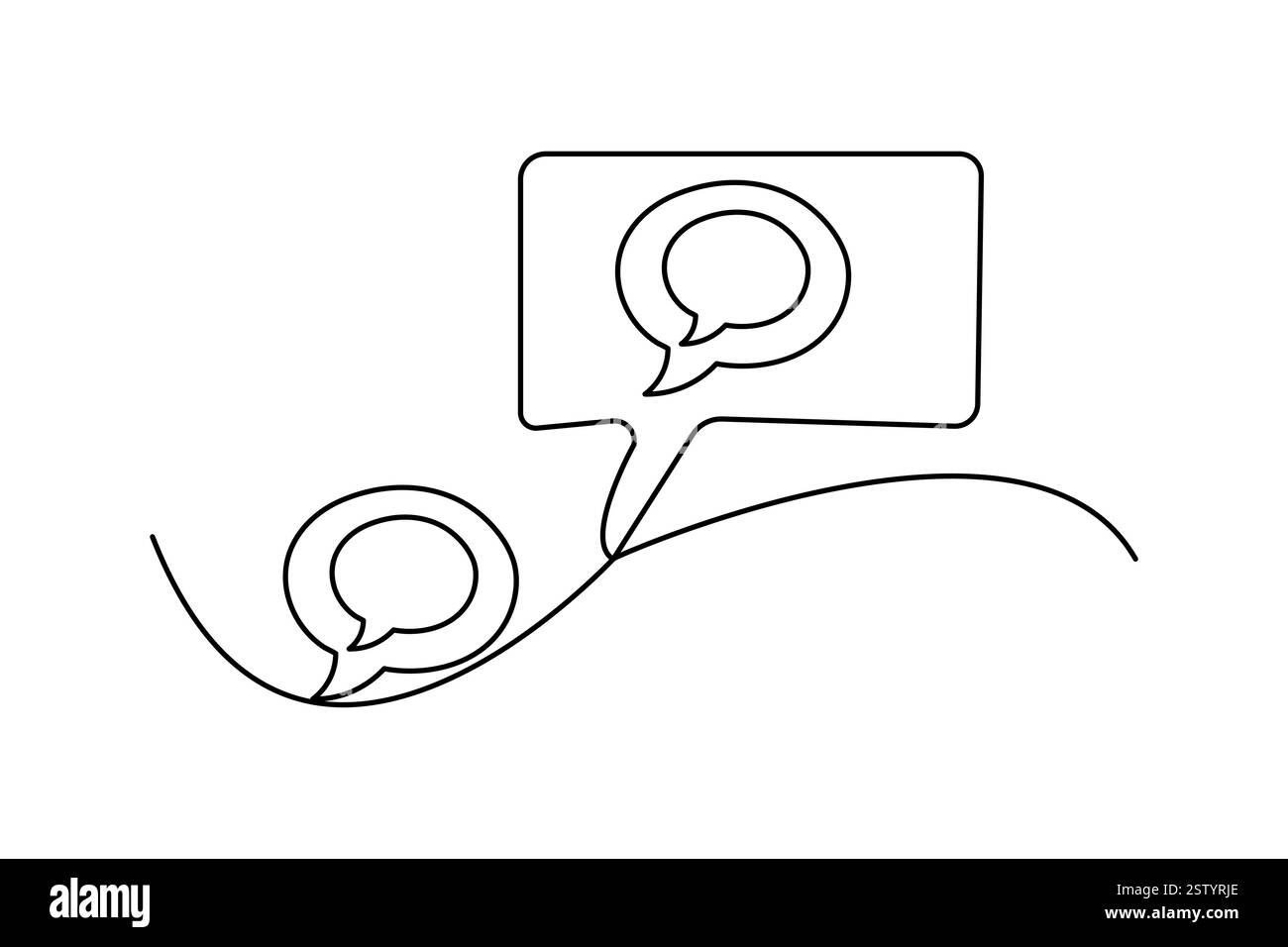Speech bubble one line drawing of minimalist vector icon with black and ...