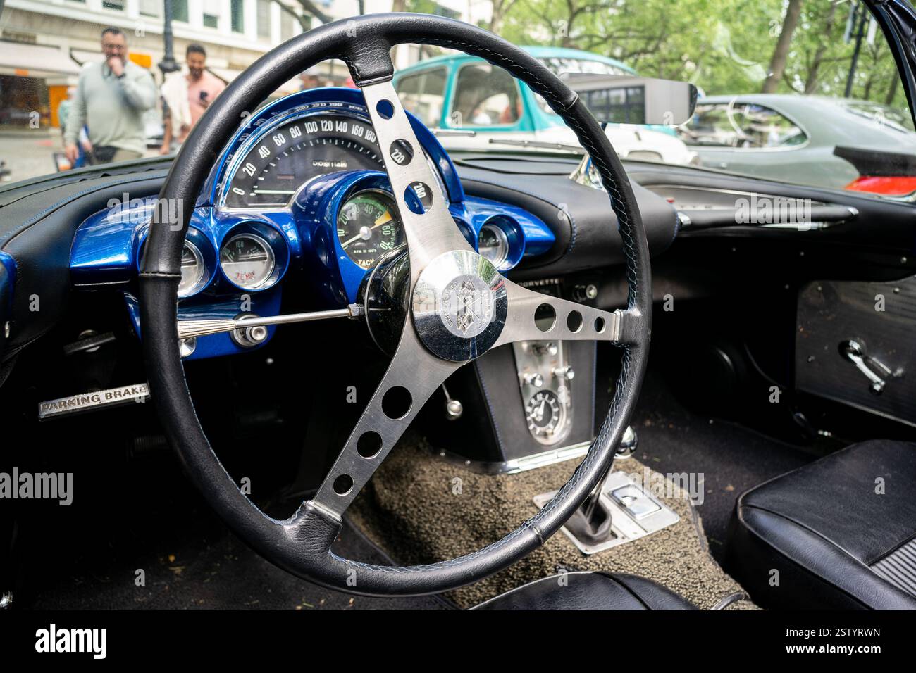 The interior of a sports car Chevrolet Corvette (C1), 1961. Classic ...