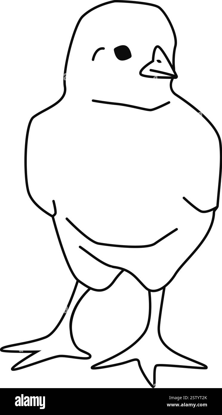 Outline image of standing little chick. Vector illustration with ...