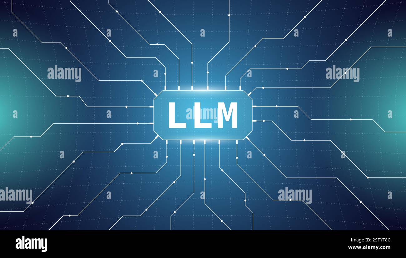 Modern AI illustration featuring large language model, neural network and data connections ...